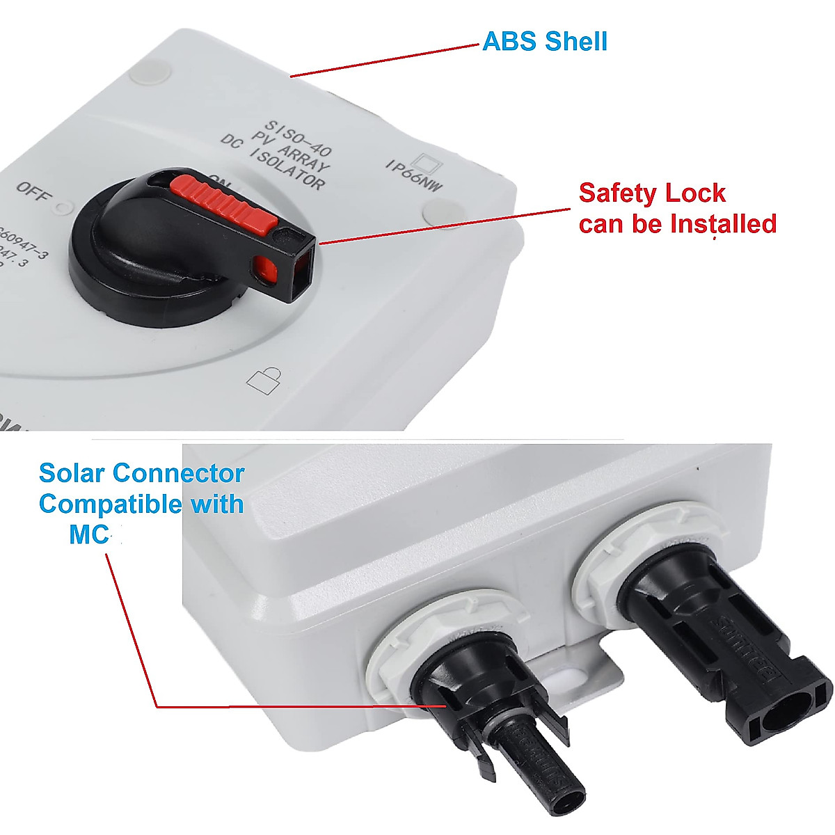 SolarEnz Solar Combiner Box 32A PV DC Isolator Switch DC Disconnect With Solar Connector Waterproof IP66 for RVs, Boats, and Off/On-Grid Solar Power System, Residential, Commercial Solar Installations