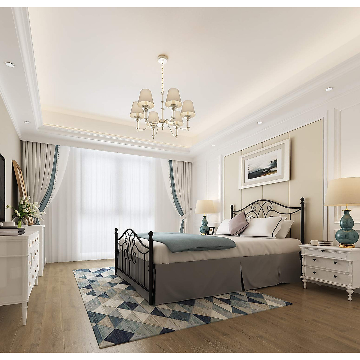 YALAXON Vintage Sturdy Metal Bed Frame with Headboard and Footboard Basic Bed Frame No Box Spring (Queen, Black)