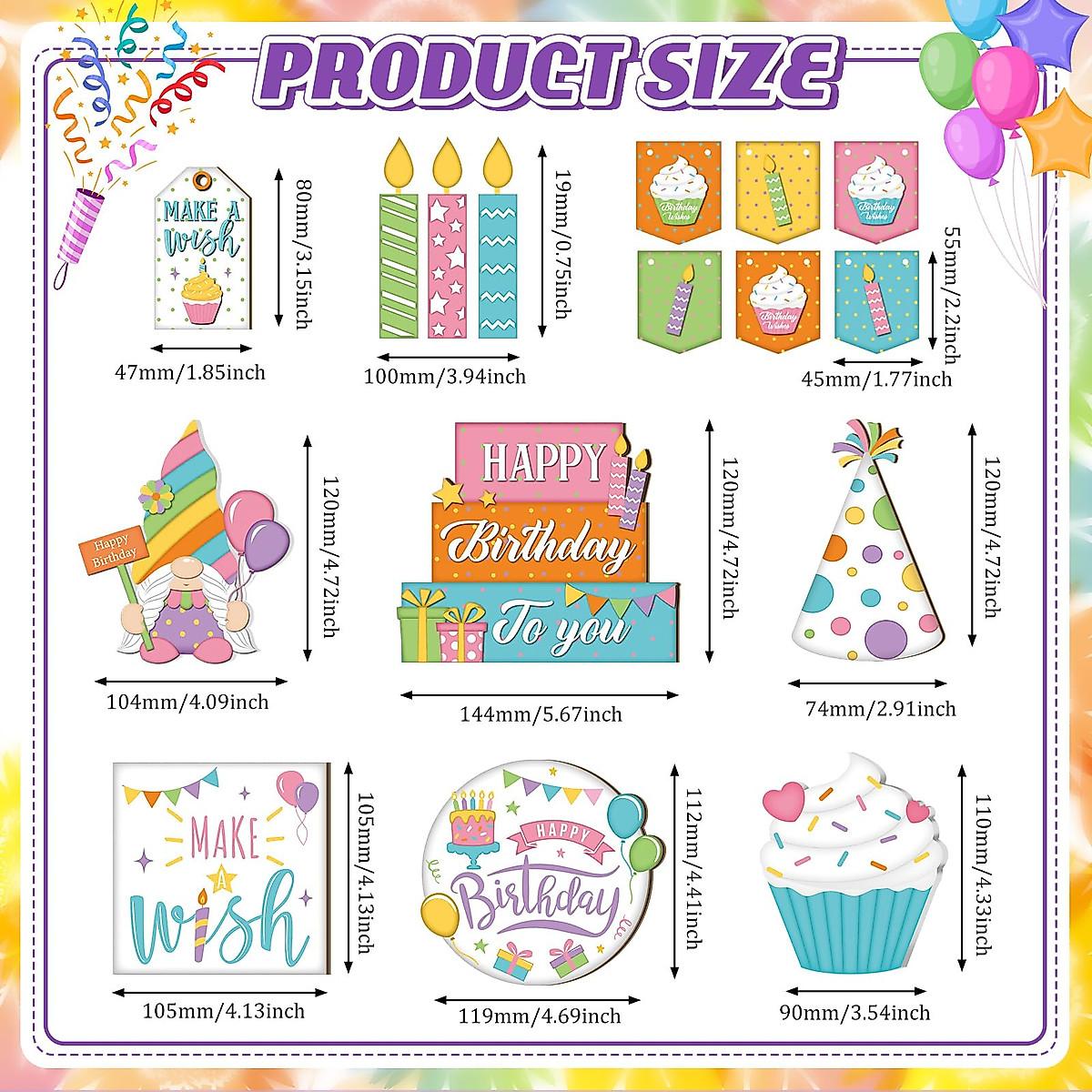 14 Pieces Birthday Tiered Tray Decor Farmhouse Happy Birthday Desk Decorations Wooden Wishes Cupcake Decor Table Sign for Party Supplies