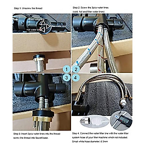 Delle Rosa Kitchen Faucet, 3 Way Drinking Water Faucet, 3 in 1 Water Purifier Faucets, High Arc and Dual Handles Commercial Kitchen Faucet Brushed Gold