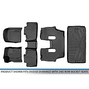MAXLINER Floor Mats 3 Rows and Cargo Liner Behind 3rd Row Set Black Compatible with 2016-2021 Dodge Durango with 2nd Row Bucket Seats