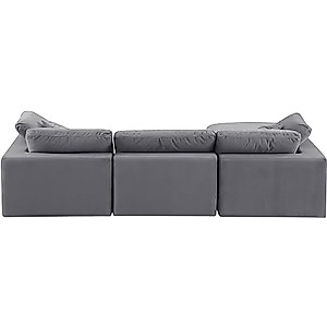 Meridian Furniture 189Grey-Sec4A Comfy Collection Modern | Contemporary Upholstered Modular Sectional, Soft Grey Velvet, Down Feather Cushions, 119" W x 79" D x 34.5" H, Grey