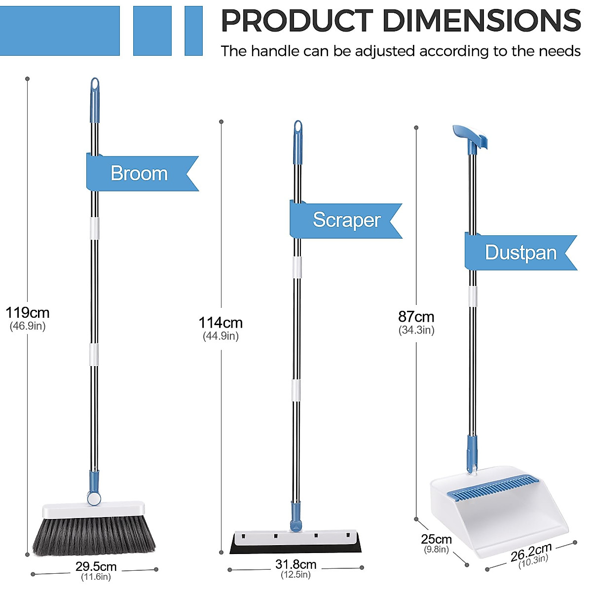 Masthome 42" Large Industrial Mop with 2 Reusable Mop Pads,Commercial Microfiber Mop & Long Handle Lightweight 180 Degree Rotating Broom Set with Squeegee Broom for Floor