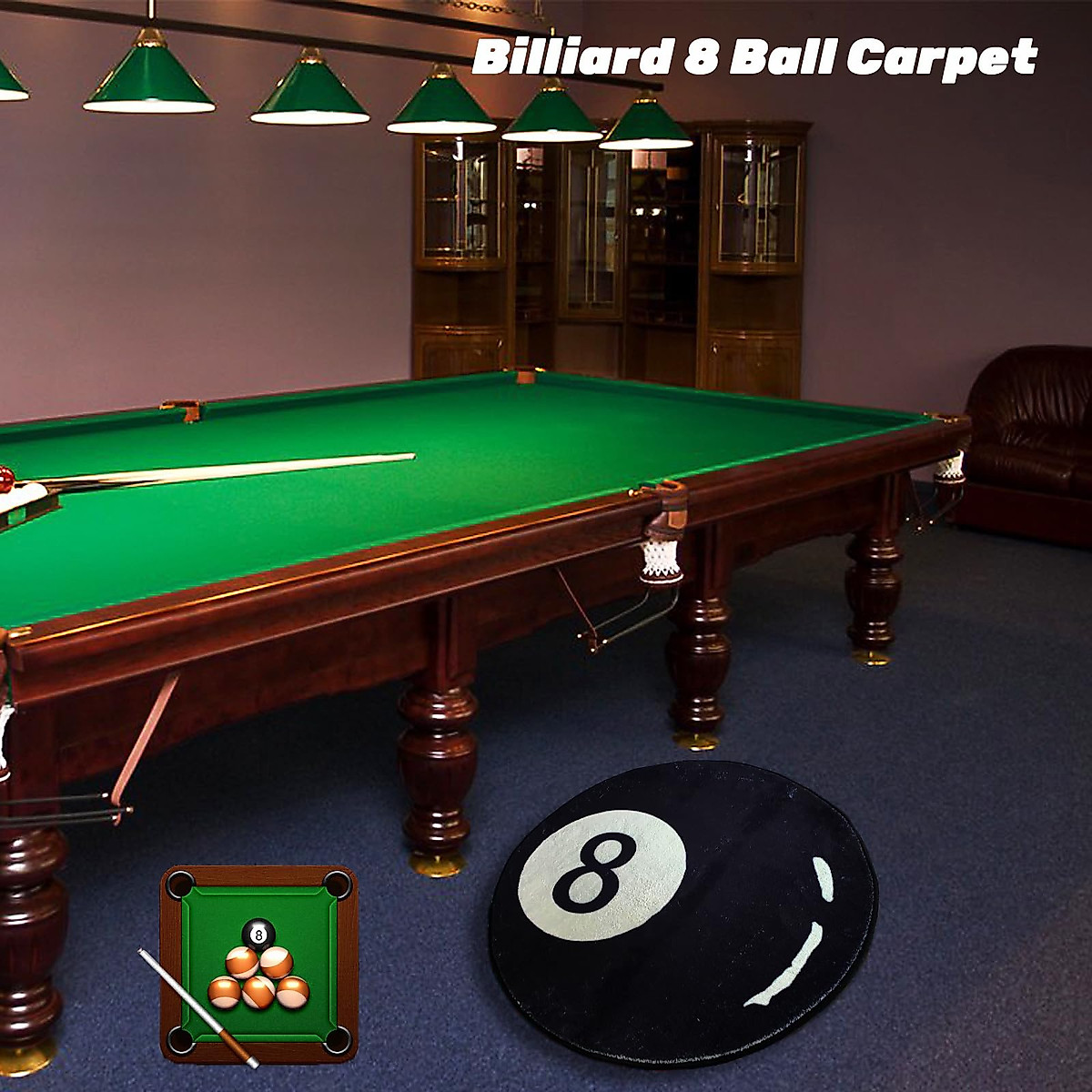 8 Ball Rug, 32" Black Round Area Rug, Cute Black Floor Rug Doormat, Billiard 8 Ball Carpet, Eight Ball Rug Absorbent&Soft Bath Mat for Living Dining Dorm Room Bedroom Decor (40")