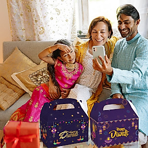 KYMY Diwali Treat Box,12pcs Happy Diwali Goodie Candy Gift Boxes for Snack Sugar Chocolate,Diwali Party Favors for India Festival Party Decorations (Purple)