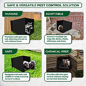 Rhino Excluders® Prochute™ Excluder One Way Door for Removal of Raccoons, Skunks, Opossums, Groundhogs and Rabbits - Black