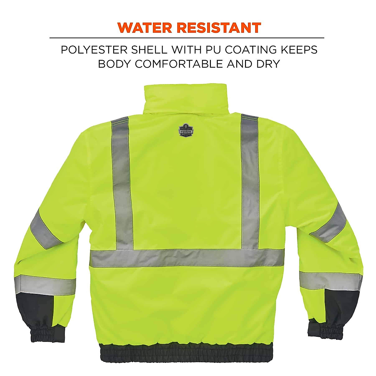High Visibility Reflective Winter Bomber Jacket, Black Bottom, ANSI Compliant, Ergodyne GloWear 8377,2XL,Lime