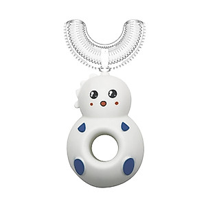 Aoyuexi Children's U-Shaped Toothbrush for 0-12 Years Old Kids - Dinosaur/Donut U Shape Whitening Massage Toothbrush Soft Silicone Brush Head, 360° Oral Teeth Cleaning Design for Toddlers (C)