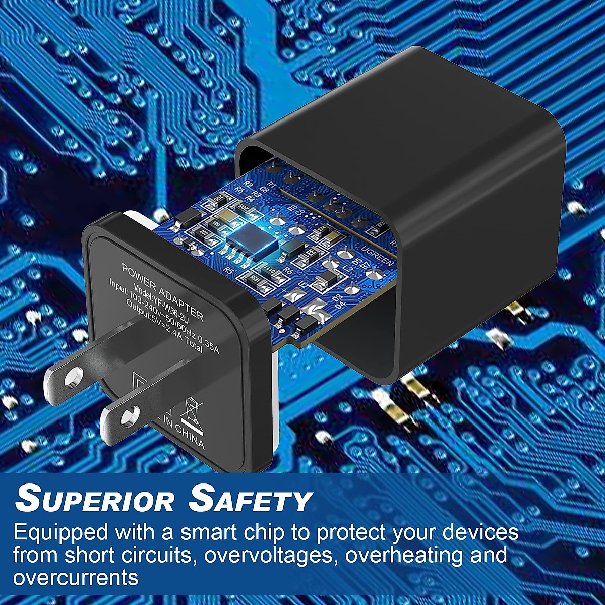 6Pack USB Wall Charger, iGENJUN 2.4A Phone Charger Dual USB Port Cube Power Plug Adapter Fast Wall Charger Block Compatible with iPhone 14/14 Pro/13/13 Pro, Samsung Galaxy, Pixel, LG, Android-Black