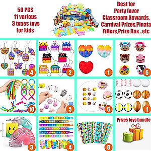 50 PCS Premium Party Favors Toys for Kids,Assortment Cute Mini Pop Fidget it Toys for Boys and Girls 3-6-10 Ages,Goody Bag Fillers,Pinata Stuffers,Carnival Prizes,Classroom prizes,Treasure Chest
