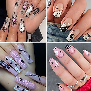 ZTZTST 8 Sheets Halloween Nail Art Stickers Cute Ghost Nail Decals 3D Self-Adhesive Laser Bat Cat Skull Spooky Designs Decals Halloween DIY Manicure Supplies Decorations Nail Charms for Women Girls