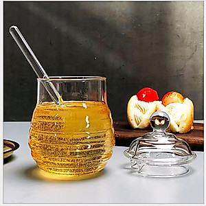10 OZ Transparent Honey Jar with Dipper and Lid Glass Beehive Style Honey Pot for Home Kitchen Store Honey and Syrup