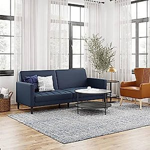 DHP Farnsworth 79 Inch Futon Sofa Bed, Upholstered Couch Sleeper with Tufted Seat, Mid-Century Modern, Navy