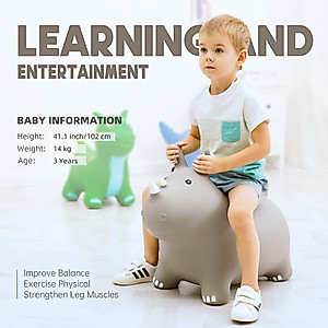 ZOOJOY Bouncy Horse Animals Hopper,Inflatable Bouncing Horse Jumping Animals for Toddlers,Ride On Hopping Toys for Girls/Boys,Great Gift W/P (Grey)