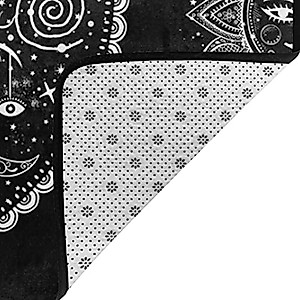 Area Rug Non-Slip Indoor Carpet Waterproof Resist Dirt Tree of Life Trippy Mandala Moon and Sun Black Mystic Pattern Nursery Rug for Hotel, Playroom, Dormitory Area Carpet Floor Mat