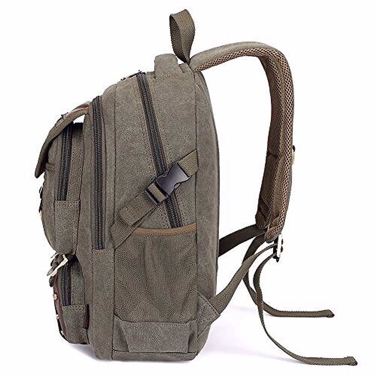 KAUKKO Canvas Backpack Vintage Causal Rucksack Unisex Backpacks for Travel Camping Hiking Army Green