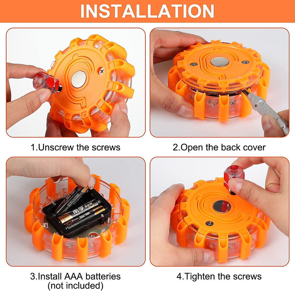 Tallew 12 Pack Flare Light LED Road Safety Flashing Warning Kit Roadside Emergency Beacon Magnet Hook Vehicle Boat Truck Disc Magnetic Flash Cars Security Driveway Automotive Strobe