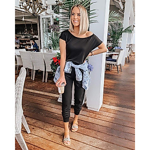 PRETTYGARDEN Jumpsuits for Women 2025 Summer Dressy Off Shoulder Romper Spring Vacation Travel Lounge Outfits Clothes (Black,Large)