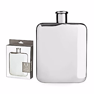 Viski Silver Flask, Polished Stainless Steel Flask with Screw Top for Alcohol, Liquor Flask for Men, 6 Ounces, Set of 1
