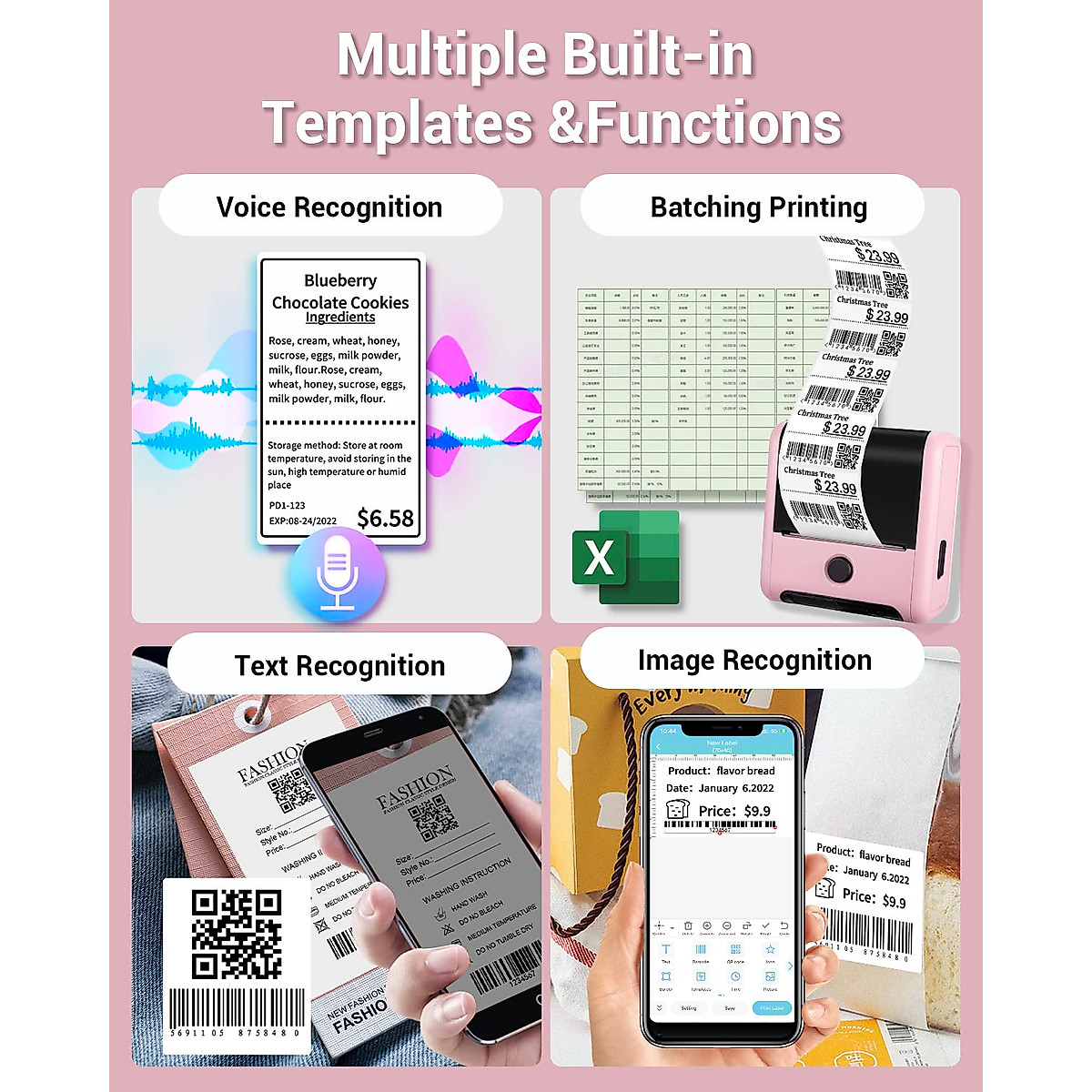 Phomemo M200 Label Makers - 3 Inch 2024 Upgrade M110 Barcode Printer Computer Bluetooth Thermal Label Makers,for Android iOS Windows MAC OS,for Shipping,Labeling,QR Code(Type-C Charger)-Pink