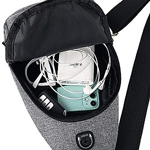 Small Sling Bag Crossbody Chest Shoulder Water Resistant Travel Bag for Men Women With Earphone Hole (Gray)