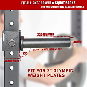 SYL Fitness Olympic Weight Plates Holder Power Rack Attachment Weights Storage Rack, Fit 3x3" Rack (All Hole Size)