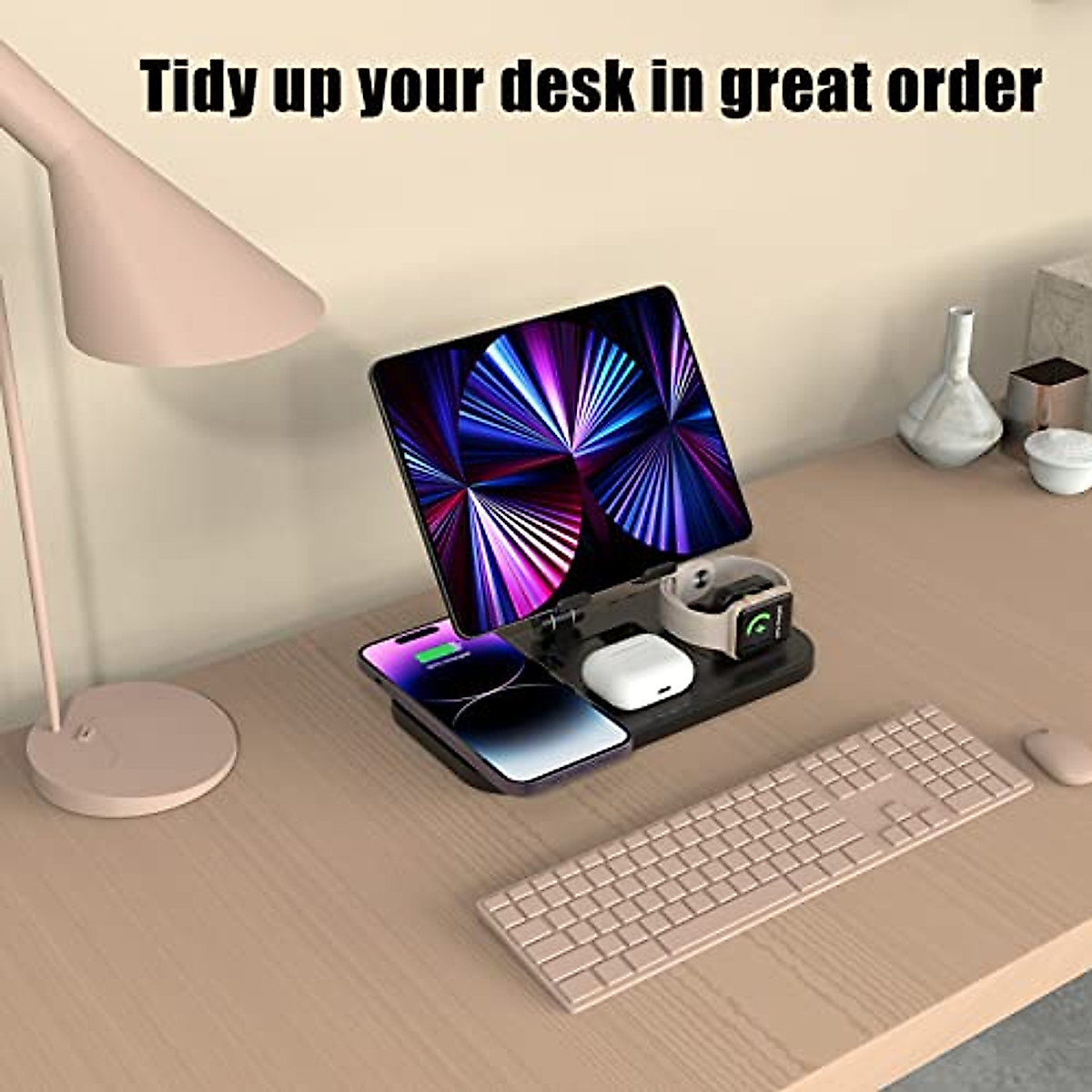 Wireless Charging Station for Apple Multiple Devices, Wired Charger for Tablet Stand iPad Holder, Wireless Charger for iPhone 14 Pro Max/13/12, AirP od Pro 3/2, Watch Charger for iWatch Series 8/7/6
