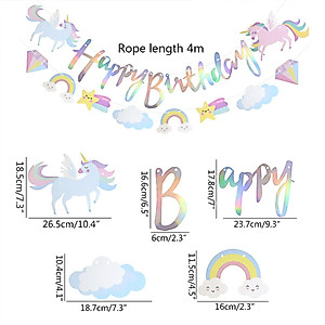 Unicorn Happy Birthday Banner with Sparkle Gold Glitter for Girls and Boys Cartoon Clouds Stars Rainbow Birthday Decorations Baby Shower Banner Unicorn Themed Party Supplies