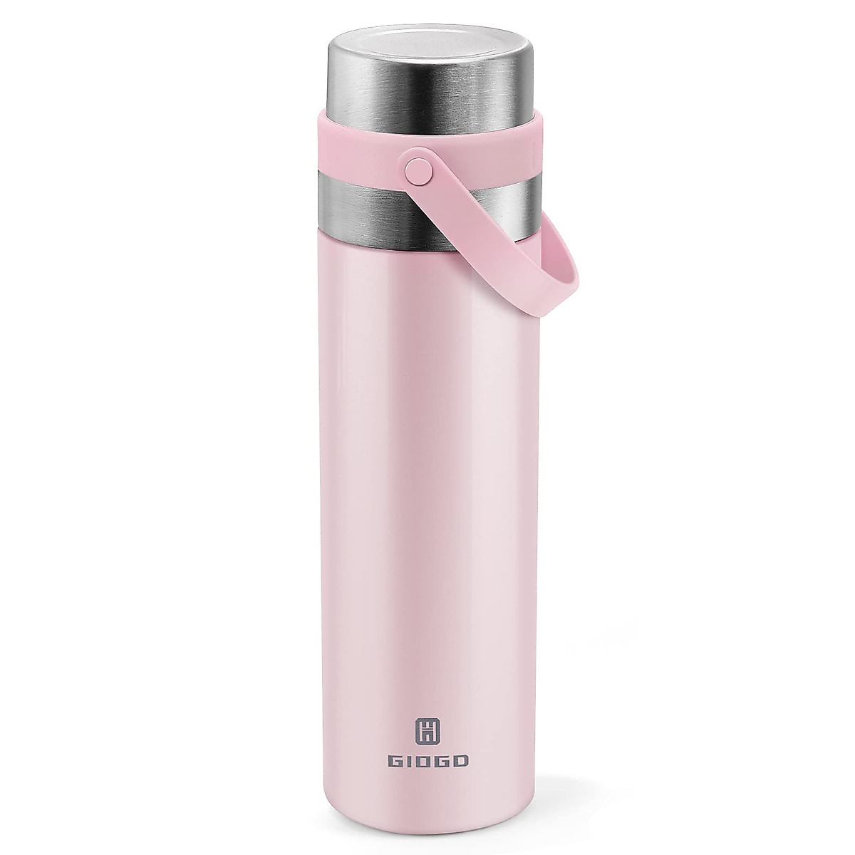 Vacuum insulated Bottle with cup 580ml/20oz Stainless Steel Thermo Bottles for Hot and Cold drink coffee water thermo flask with cup.(580ml,Pink)