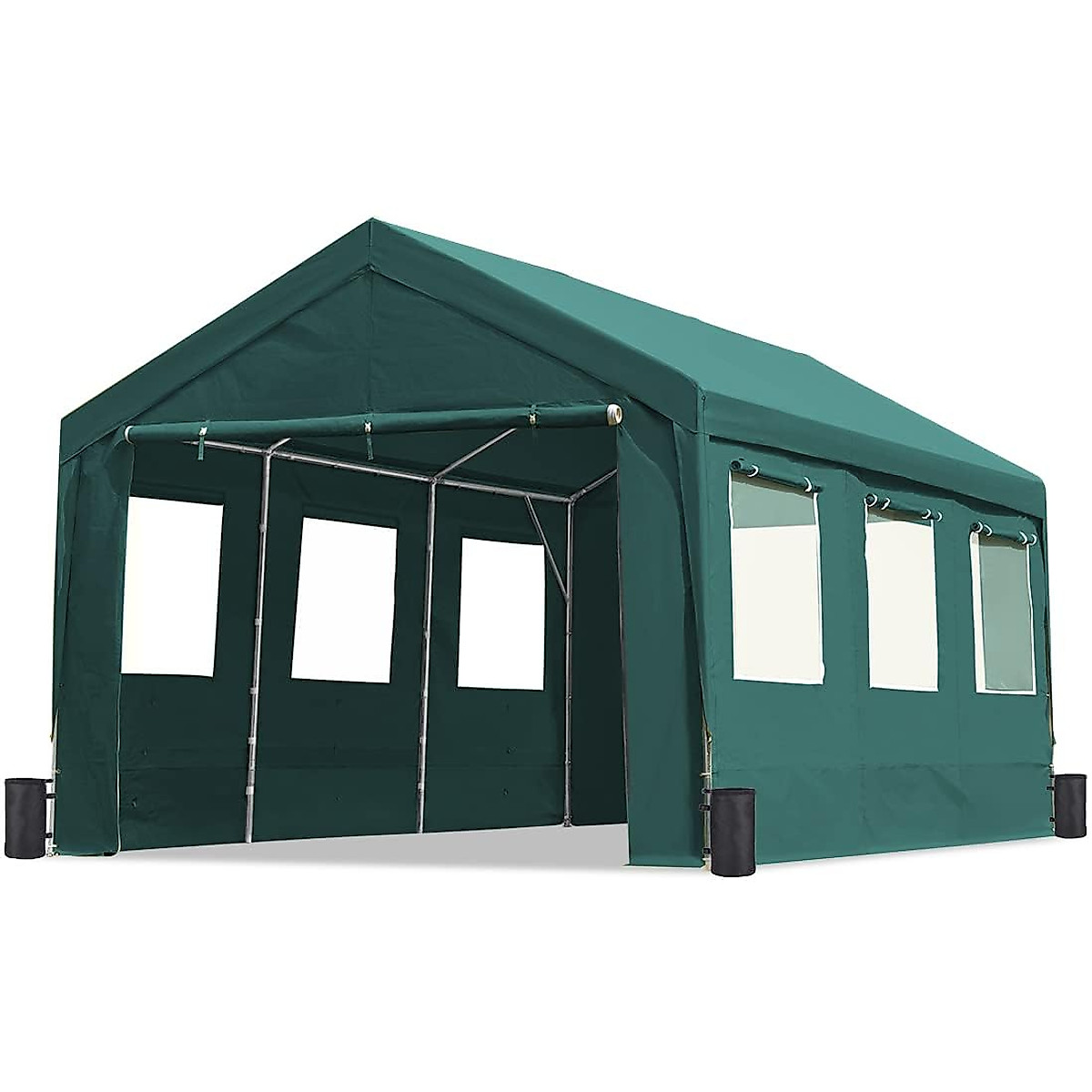 ADVANCE OUTDOOR 12x20 ft Heavy Duty Adjustable Carport with 6 Roll-up Ventilated Windows & Removable Sidewalls Car Canopy Garage Boat Shelter Party Tent, Peak Height from 9.5ft to 11ft, Green