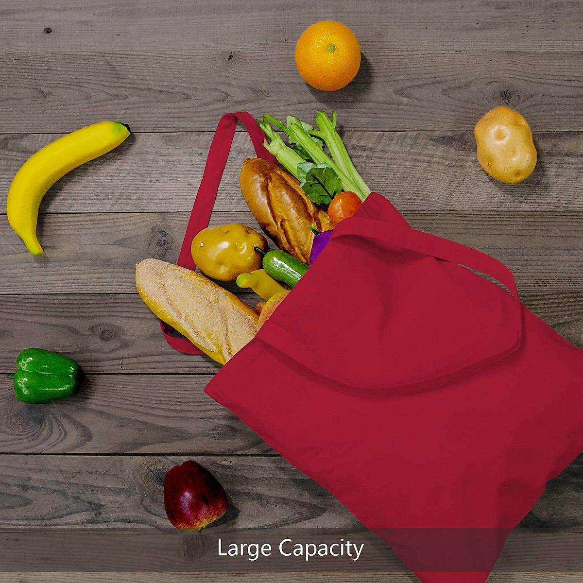 TOPDesign 6-Pack Economical 16"x15" Red Cotton Tote Bag, Lightweight Medium Reusable Grocery Shopping Cloth Bags, Suitable for DIY, Advertising, Promotion, Gift, Activity