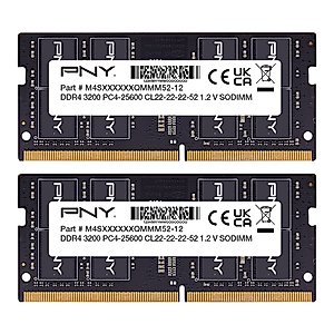 PNY Performance 32GB (2x16GB) DDR4 DRAM 3200MHz (PC4-25600) CL22 (Compatible with 2933MHz, 2666MHz, 2400MHz or 2133MHz) 1.2V Notebook/Laptop (SODIMM) Computer Memory Kit – MN32GK2D43200-TB