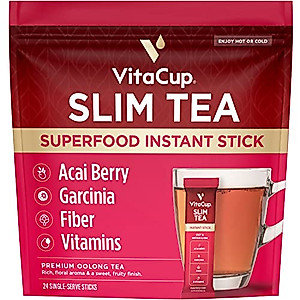VitaCup Slim Instant Tea Packets For Diet Support, Oolong tea w/B Vitamins, Garcinia, Inulin & Acai, On-the-go Instant Sticks, 24 Ct