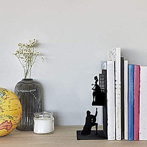 Black Metal Non-Slip Bookend Bracket Heavy Book End Office Book Stopper Sunflower Office Decor for Women Desk (Black, One Size)