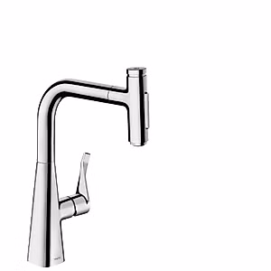 hansgrohe Metris Select Chrome Bar Kitchen Faucet, Kitchen Faucets with Pull Out Sprayer, Faucet for Kitchen Sink, Chrome 73817001