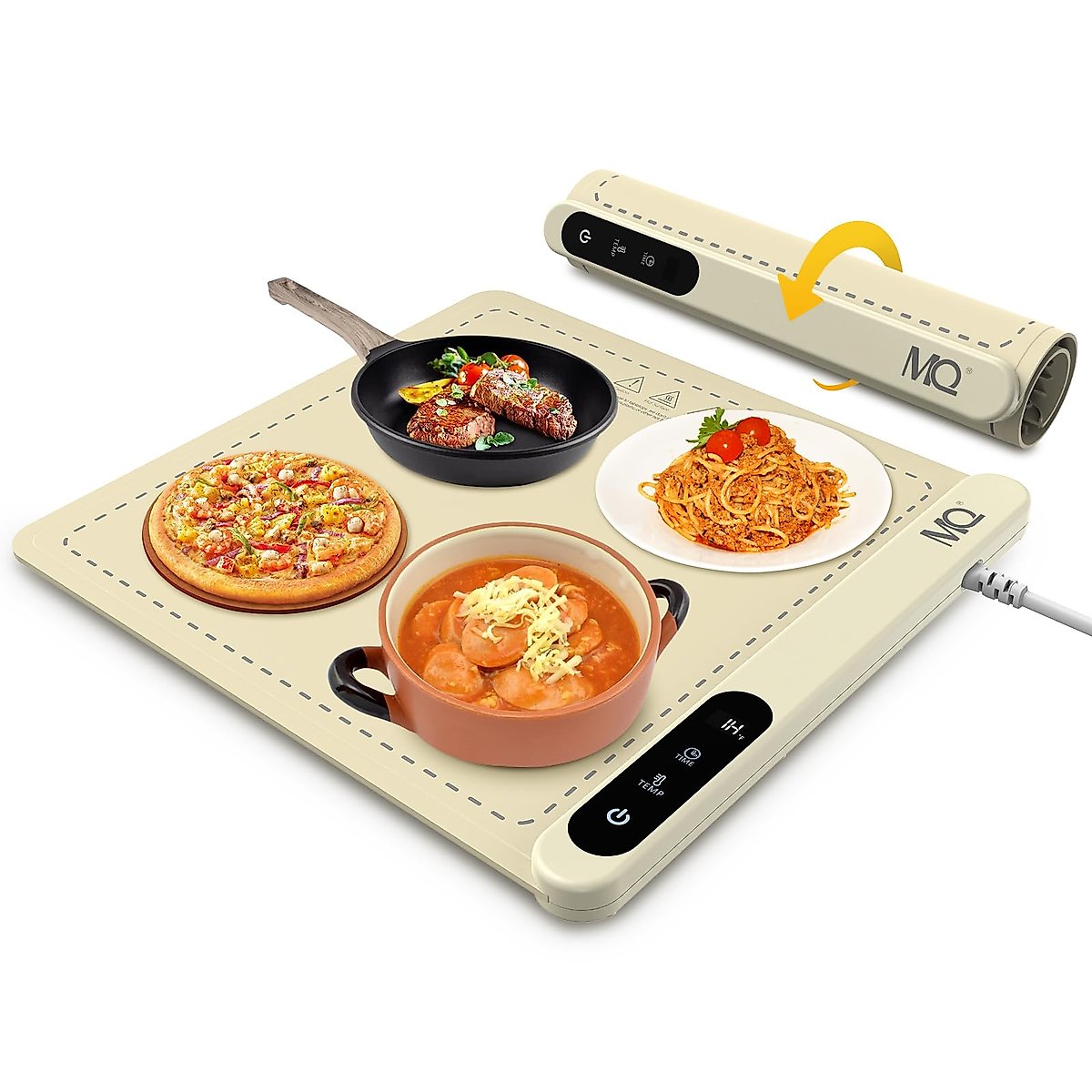 【Upgrade Graphene】 Warming Mat for Food - Food Warming Mat with 212°F Full Surface Heating,6 Temperature Settings And Timing Function, Roll Up Silicone Electric Warming Tray For Buffet(15.7"*14.5")