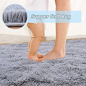 QXKAKA Soft Grey Rugs for Bedroom Living Room Carpet, 4X6 Gray Rug Small Fluffy Shag Area Rug, Non-Slip Plush Fuzzy Kids Rug for Nursery, Washable Furry Throw Rugs for Girls Boys Room Dorm Home Decor