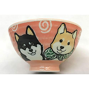 Mino Ware Japanese Shiba Dog Red Rice Bowl Set 4.92 Inches Diameter Authentic Ceramic Chawan Set of 2 Bowls from Japan