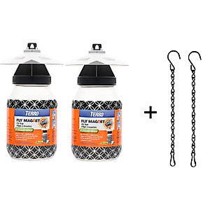 Plexon TERRO Fly Magnet, Reusable Fly Trap - Includes One Fly Bait Packet and Heavy Duty 9.5 PLEXON Hanging Chain (2 Traps)