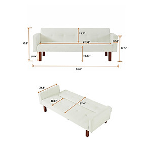 IULULU Futon Sofa Bed Convertible Couch with 2 Bolster Pillows and Solid Wood Legs, Loveseat with Adjustble Backrest for Studio, Apartment, Office, Living Room, Grey