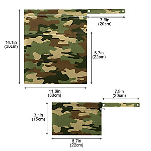 Baofu Camo Pattern Wet Dry Bags Sets Waterproof Reusable Travel Beach Baby Cloth Diaper Wet Dry Bags Organizer with Two Zippered Pockets for Swimsuit and Gym,2Pack
