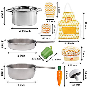 JOYIN Kid Play Kitchen, Pretend Daycare Toy Sets, Kids Cooking Supplies with Stainless Steel Cookware Pots and Pans Set, Cooking Utensils, Apron&Chef Hat and Grocery Play Food Sets, Toddler Gifts