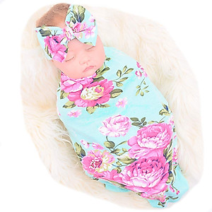 Galabloomer Receiving Blanket Headband Set Flower Print Baby Swaddle Receiving Blankets