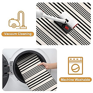 Black and White Striped Outdoor Rug, 2’ x 4.3’ Cotton Hand-Woven Reversible Front Porch Rug Washable Front Door Mat Entryway Rugs Welcome Layered Doormat Carpet for Patio Farmhouse Kitchen