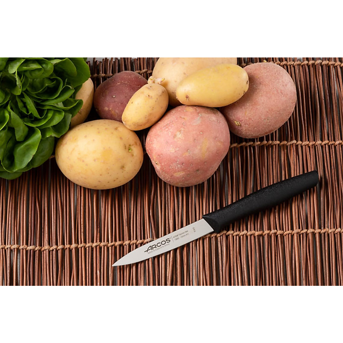 ARCOS Paring Knife 4 Inch Stainless Steel. Professional Kitchen Knife for Cut, Peel and Clean Food. Ergonomic Polyoxymethylene Handle and 100 mm Blade. Series Nova. Color Black