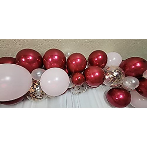 famzigo Burgundy balloon garland kit - 16.5 FT, rose gold, pink, metallic, white, clear with gold confetti, party decorations, wedding decoration, baby shower decor,100 glue dot pcs balloon arch