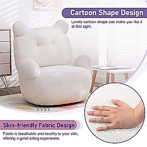 PIRIK 360° Swivel Accent Chair Teddy Short Plush Recliner Chair Particle Velvet Vanity Chair Armchair Swivel Barrel Chair Comfy Cute Chair for Living Room, Hotel, Bedroom, Office, Lounge (White)