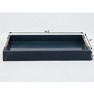 Serving Tray with Polished Metal Handles, 16.5''x12'' Rectangle Coffee Table Tray, Modern Decorative Tray, Large Ottoman Tray, Perfect for Storage and Display (Blue)