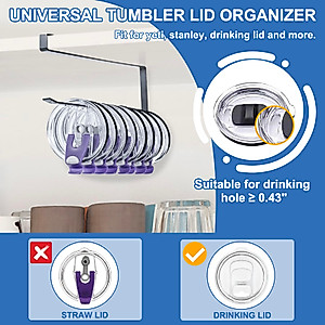 Xlajiao 2 Pack Tumbler Lid Organizer, Premium Tumbler Lid Storage Hook Up to 20 Lids, Space Saving Cup Lid Holders Under Cabinet Tumbler Lid Hook for Kitchen Organizer, No Adhesive No Drill (Black)