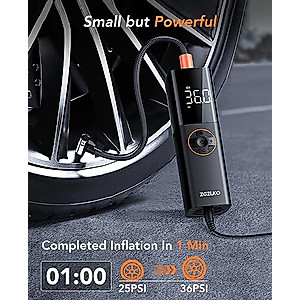 ZGZUXO Tire Inflator Portable Air Compressor,DC 12V Small Pump for Car Tires,150PSI Electric with Digital Pressure Gauge,LED Light Motorcycle Bike Ball,Bike Pump,Black-orange (CZK-3640)